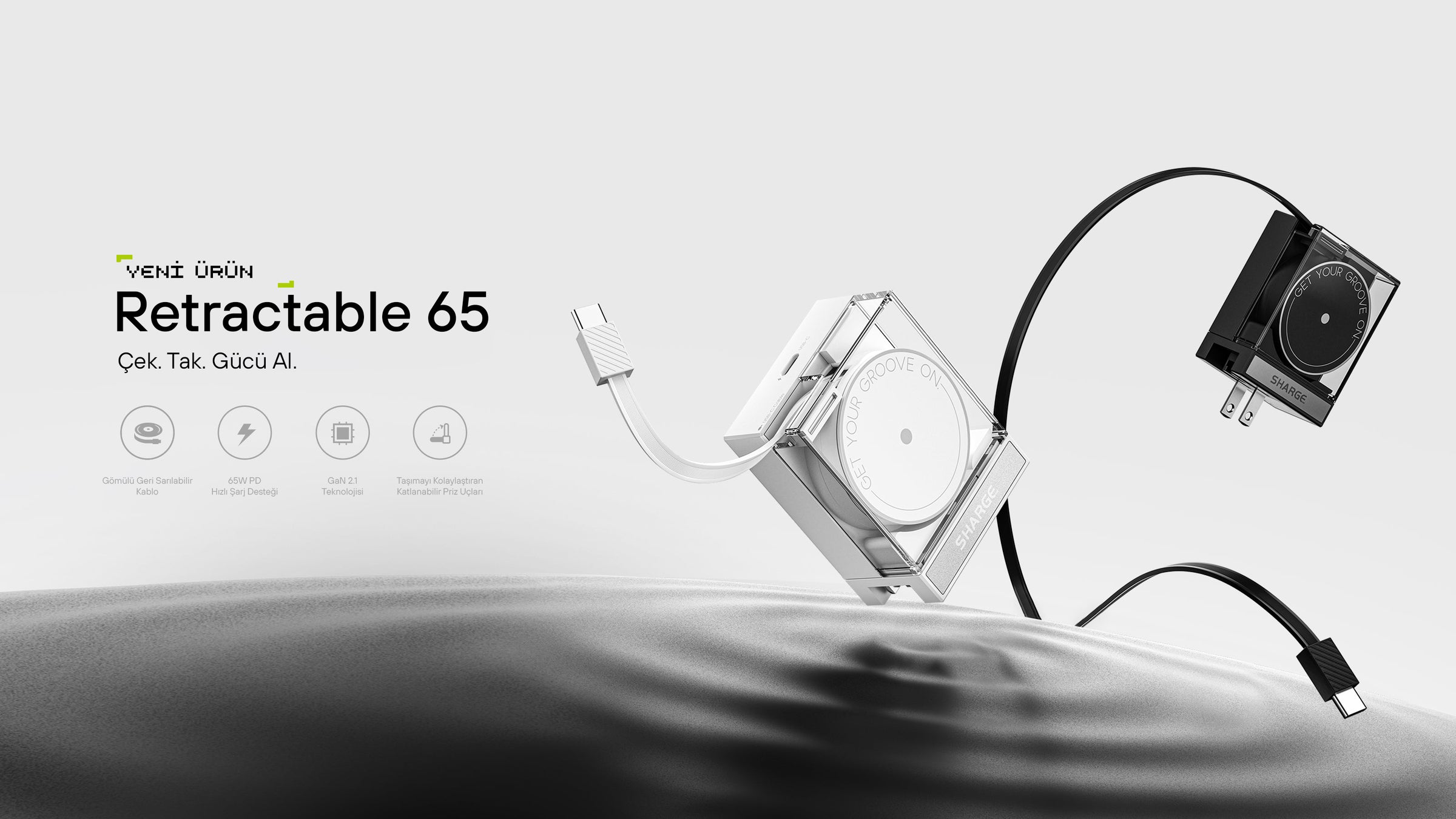Sharge Retractable 65 | 65W GaN Hızlı Şarj Cihazı